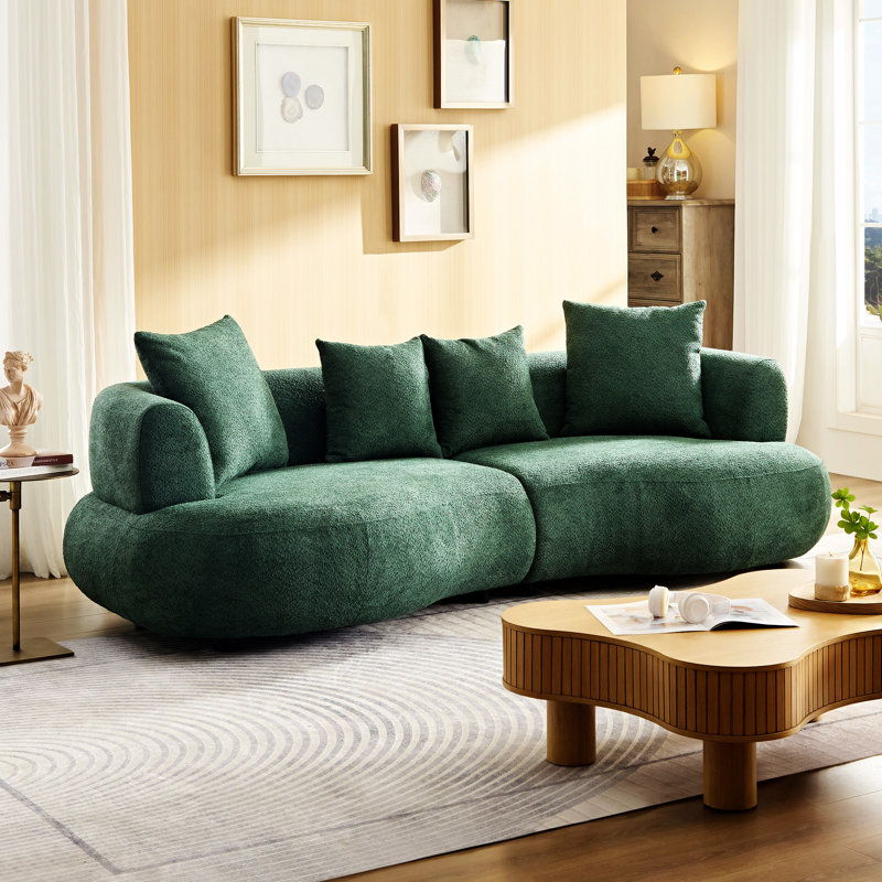 102.36 Inch Mid Century Modern Sectional Curved Sofa Couch Green